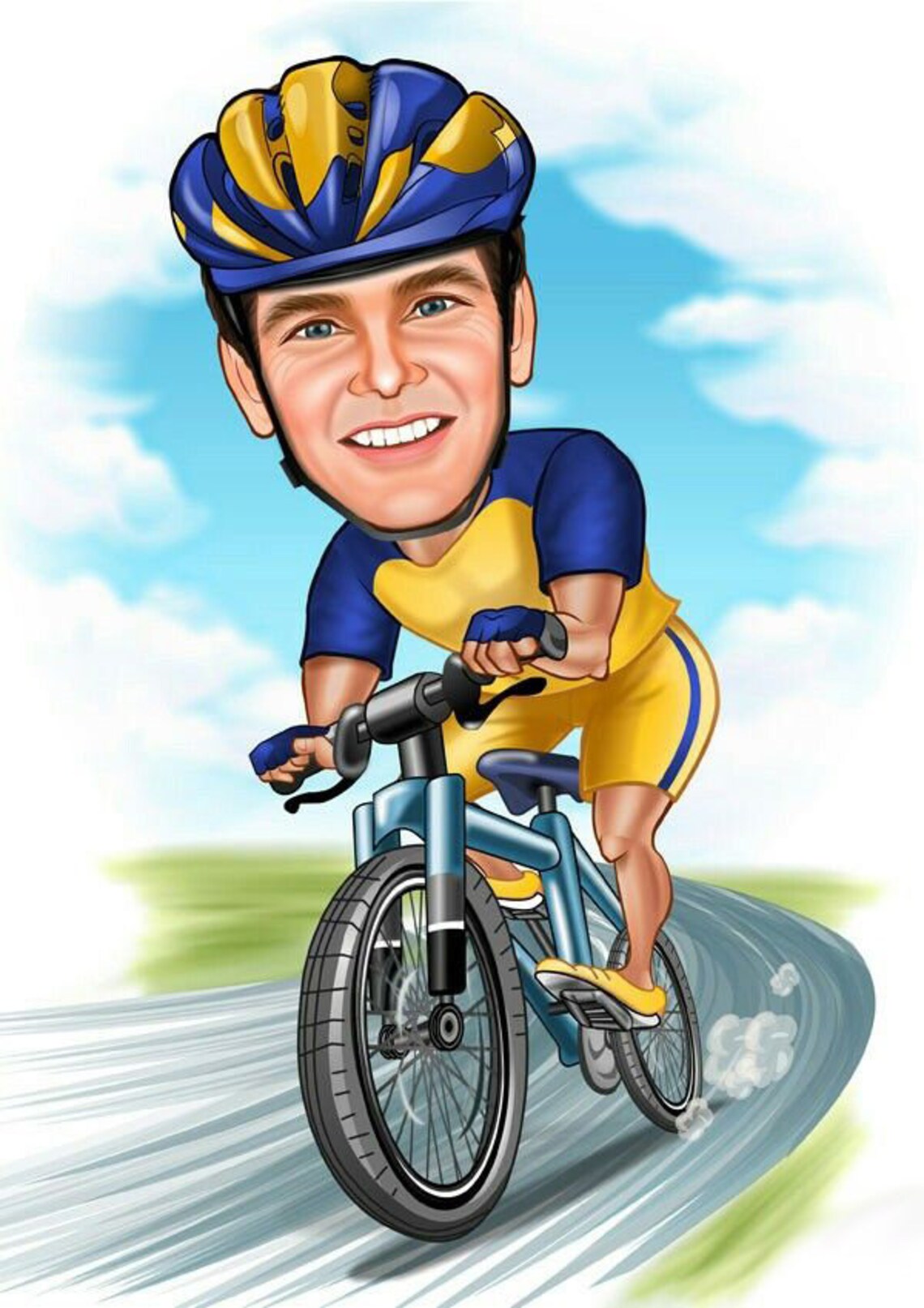 Custom Cyclist Cartoon Digital Portrait, Cyclist Portrait, Gift for ...