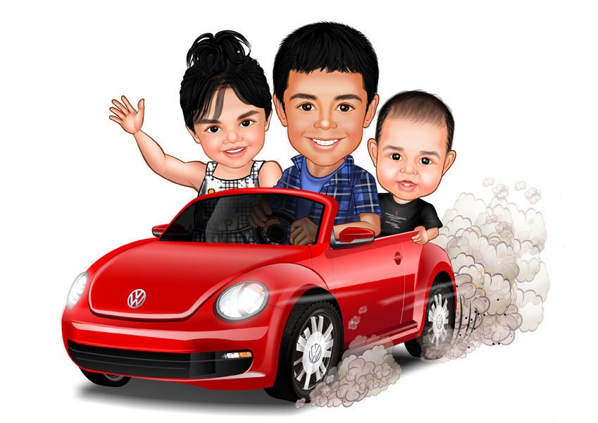 Get Custom Caricature, Kid Driving Car, Illustration, Kids Caricature ...