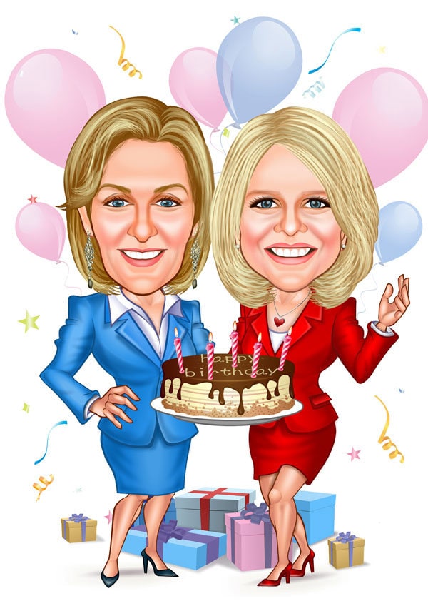 Best Friends Birthday Caricature, Customized Best Friends Forever ...