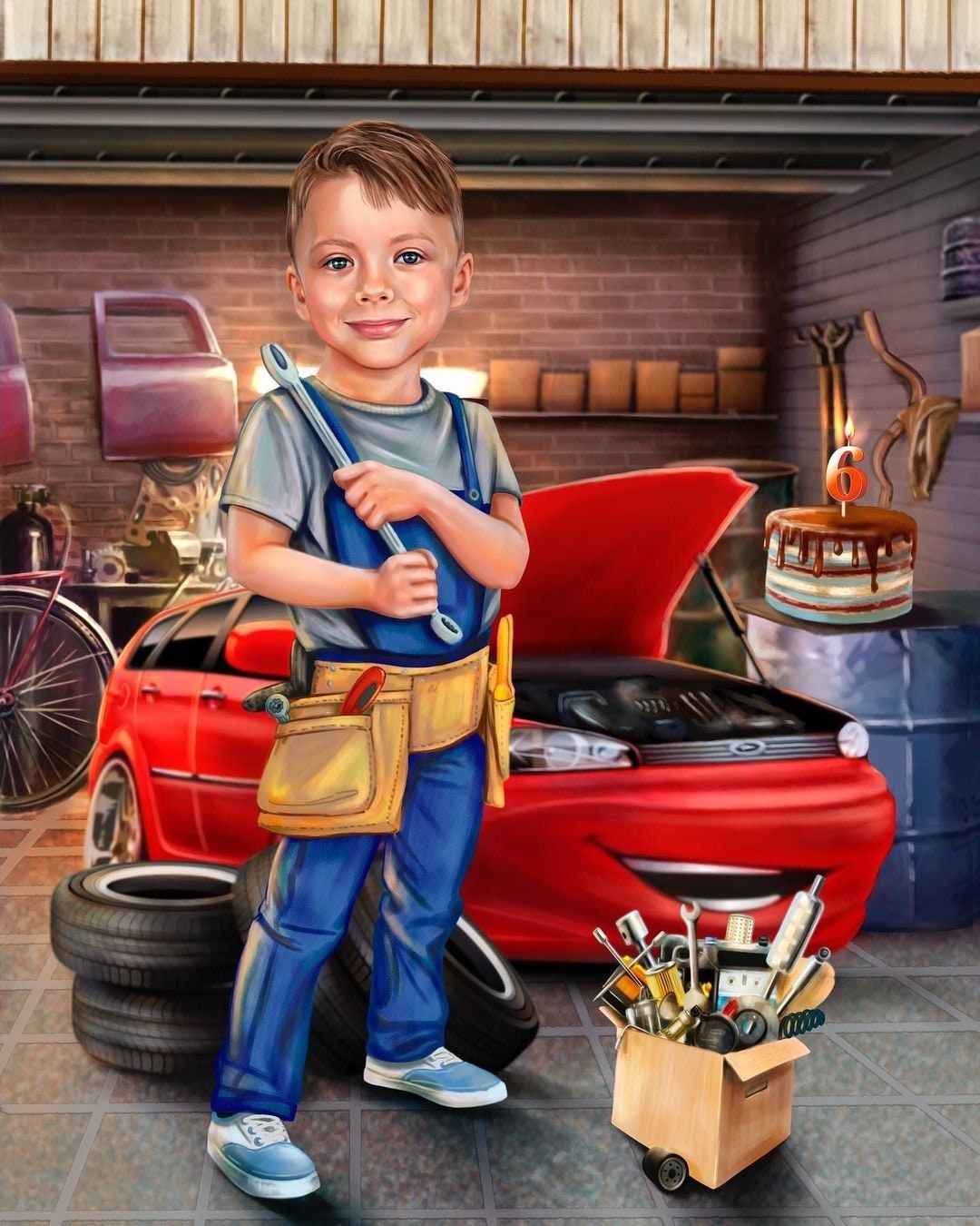 Personalized Men Caricature, Boy Mechanic Digital Caricature, Gift for ...