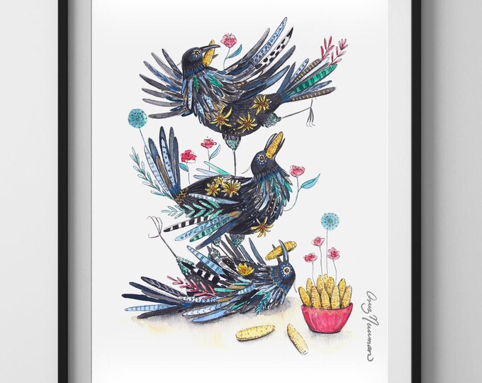 Corn Party - Crows - Crow Art - Whimsical Art - Etsy