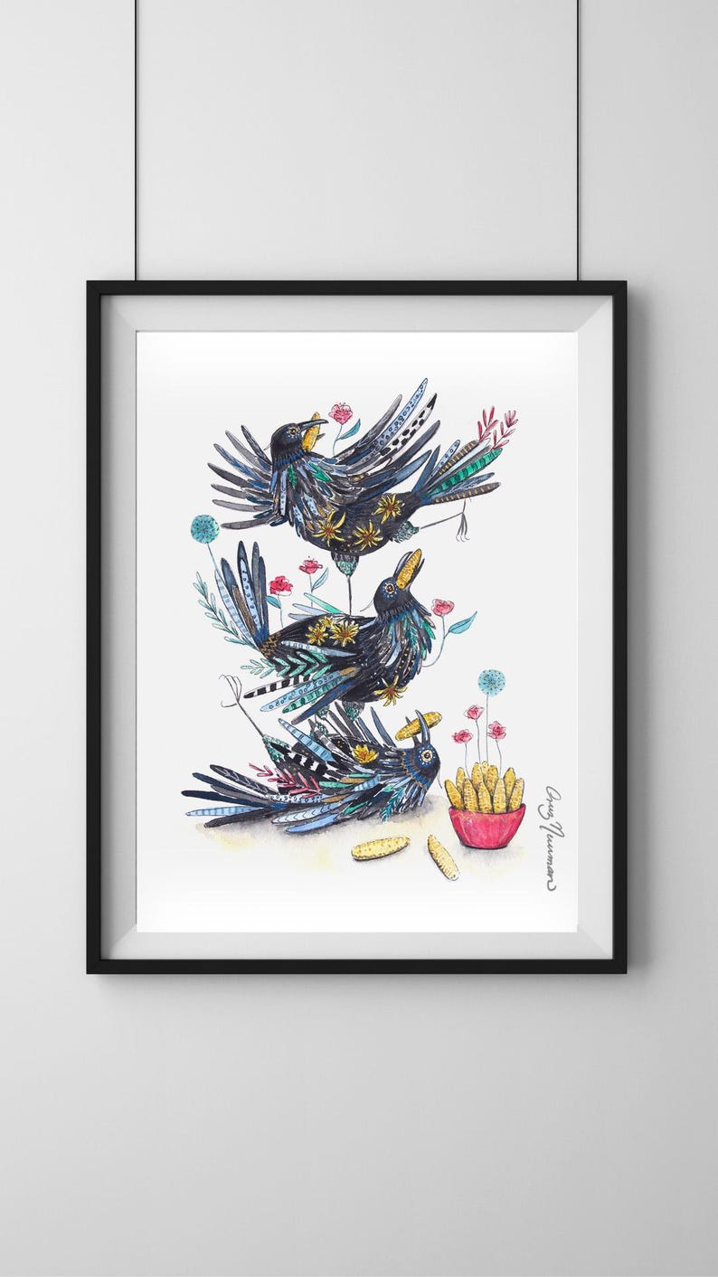 Corn Party - Crows - Crow Art - Whimsical Art - Etsy