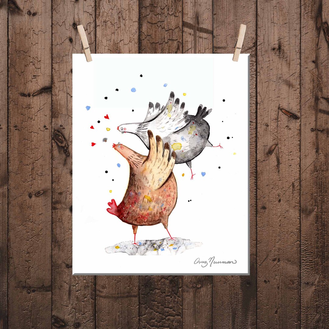Love is in the Air - Rooster Love - Chickens in Love - Chickens Art ...