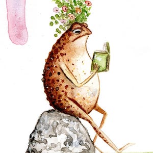 Otto Loves to Read - Whimsical Toad - Toad Art - Etsy