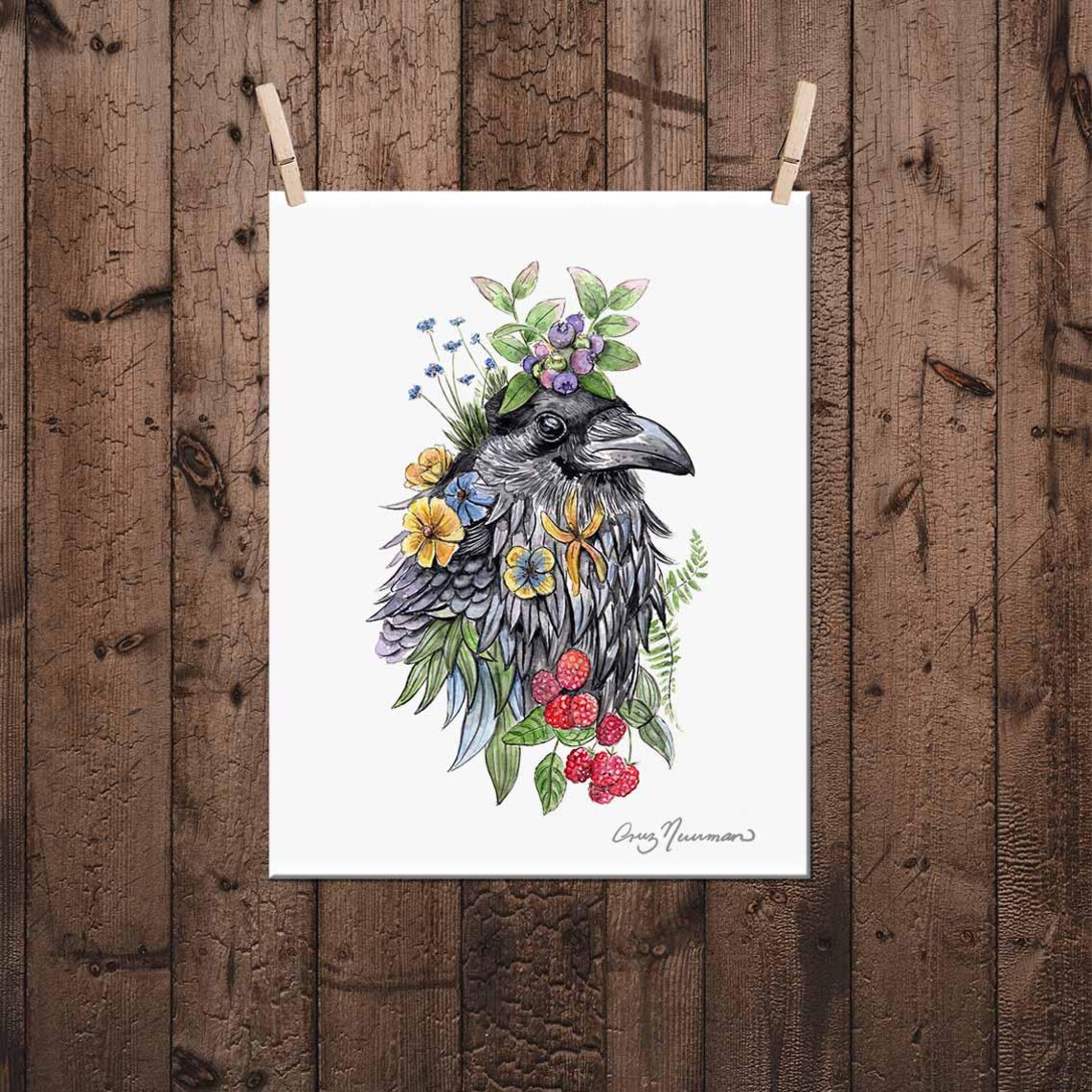Raven - Whimsical Raven - Watercolor Art - Etsy