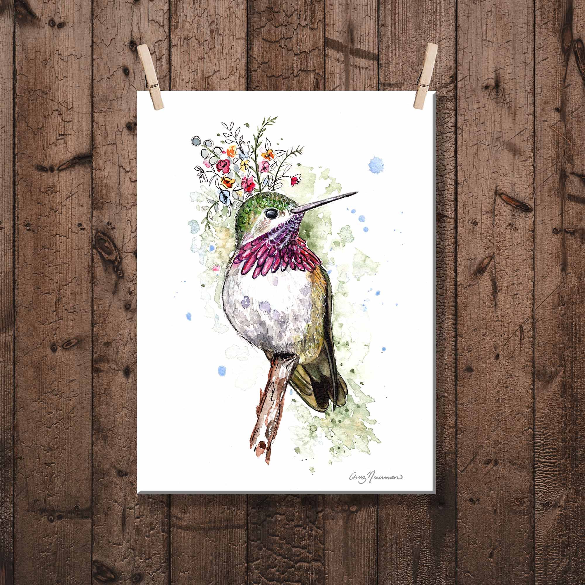 Calliope Hummingbird -whimsical Illustration -home Decor - Chupaflor ...