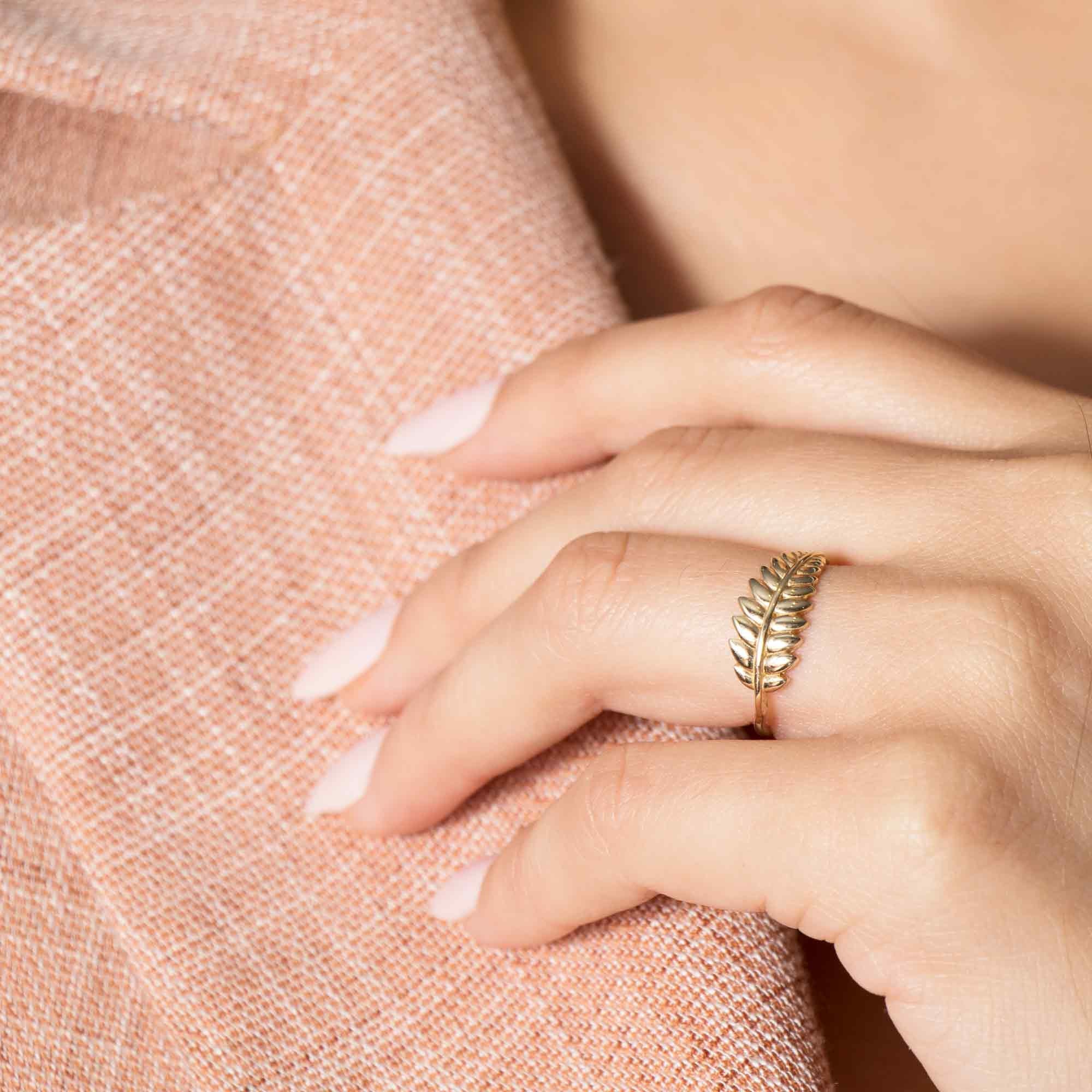 14k Gold Leaf Ring Solid Gold Branch Ring Dainty Gold Ring - Etsy