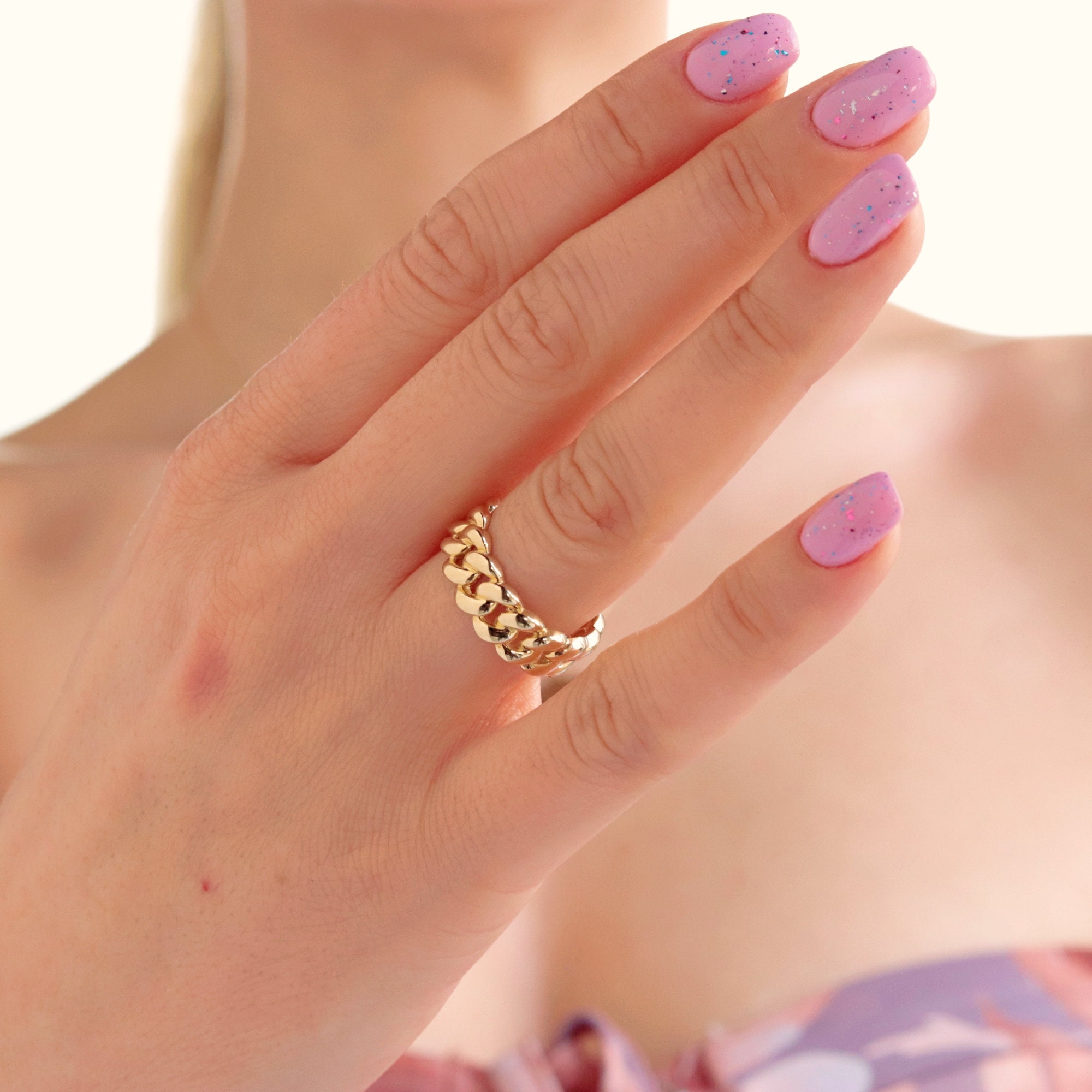 Solid Gold Chain Ring, 14K Gold Chunky Ring, Thick Gold Ring, Statement ...