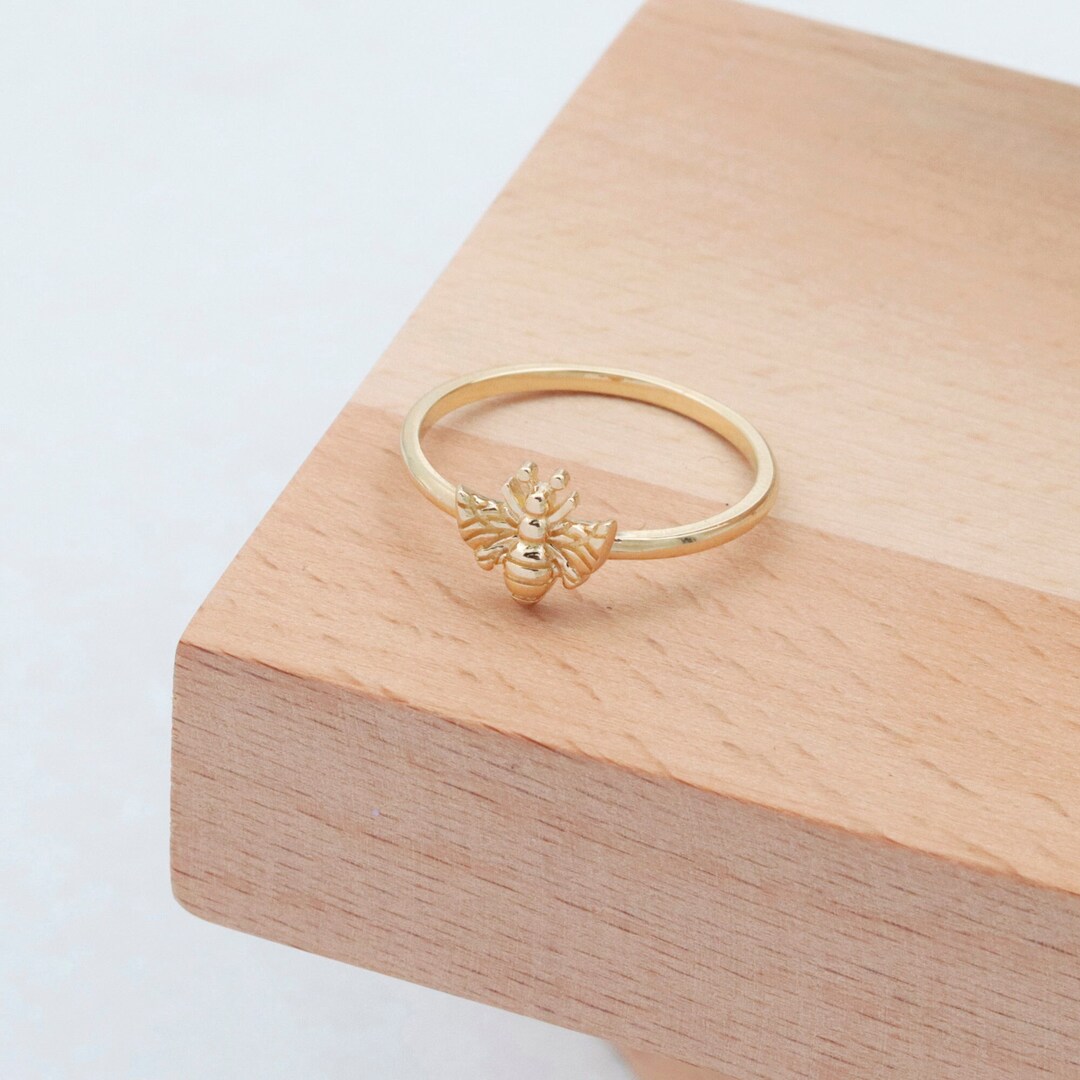 Solid Gold Honey Bee Ring, 14K Gold Bee Ring, Cute Ring, Dainty Gold ...