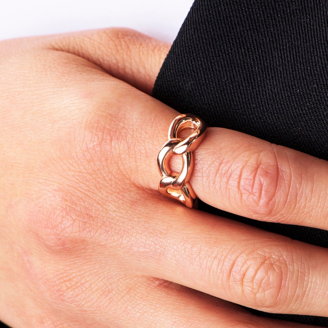 14K Gold Filled Chain Ring, Gold Statement Ring, Chain Link Ring, Cuban ...