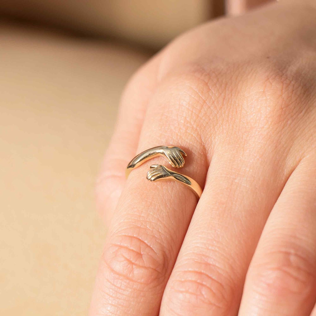 Solid Gold Hug Ring, 14K Gold Hand Ring, Friendship Ring, Solid Gold ...