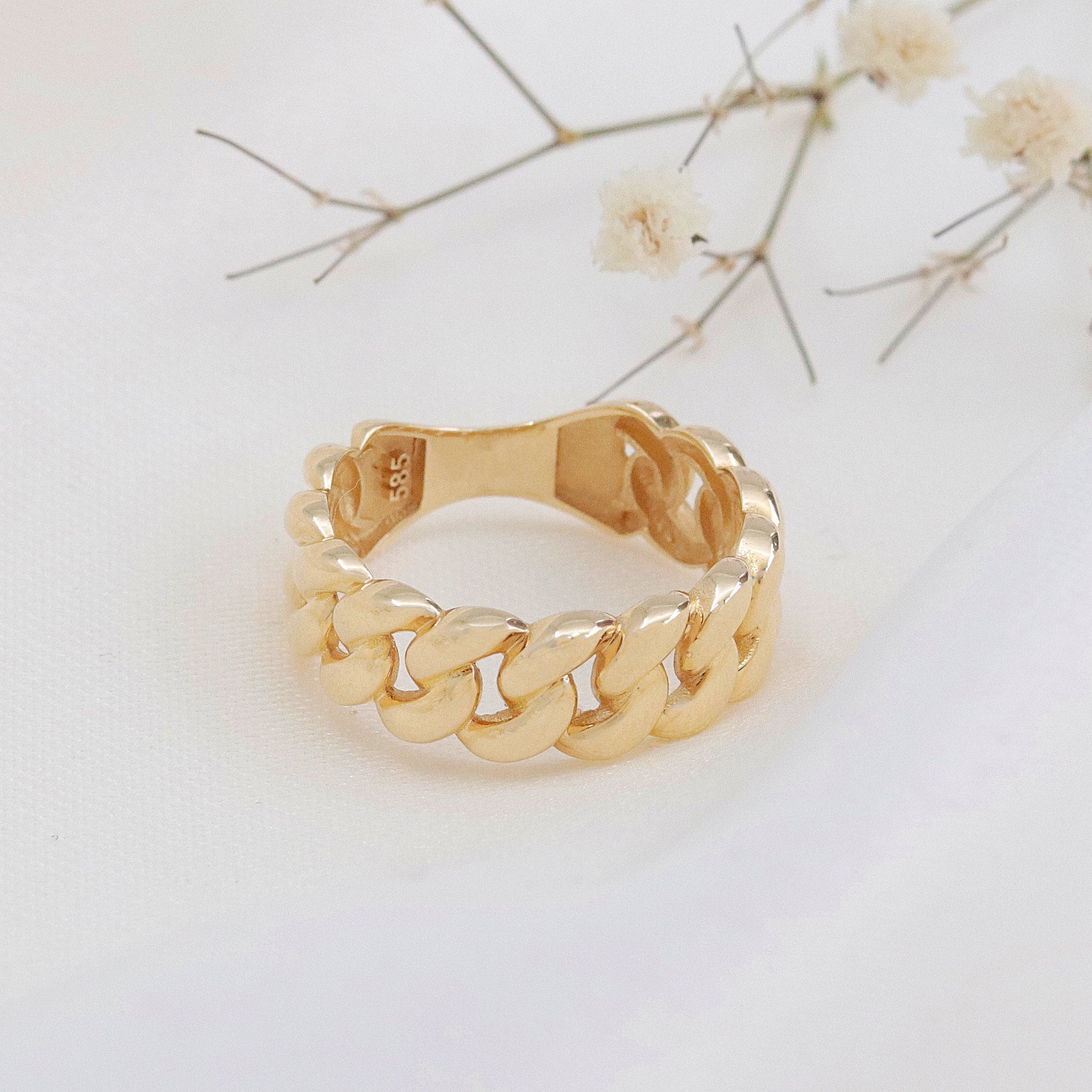 Solid Gold Chain Ring, 14K Gold Chunky Ring, Thick Gold Ring, Statement ...