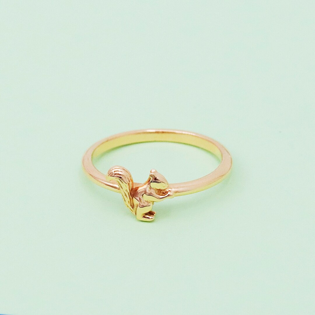 Solid Gold Squirrel Ring, 14K Gold Animal Ring, Cute Ring, Delicate ...