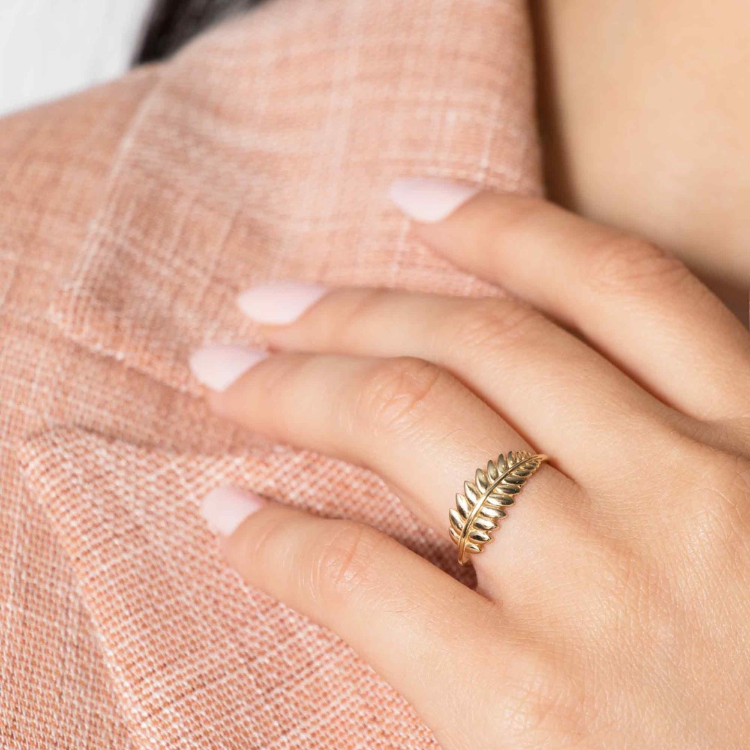 14k Gold Leaf Ring, Solid Gold Branch Ring, Dainty Gold Ring, Real Gold ...