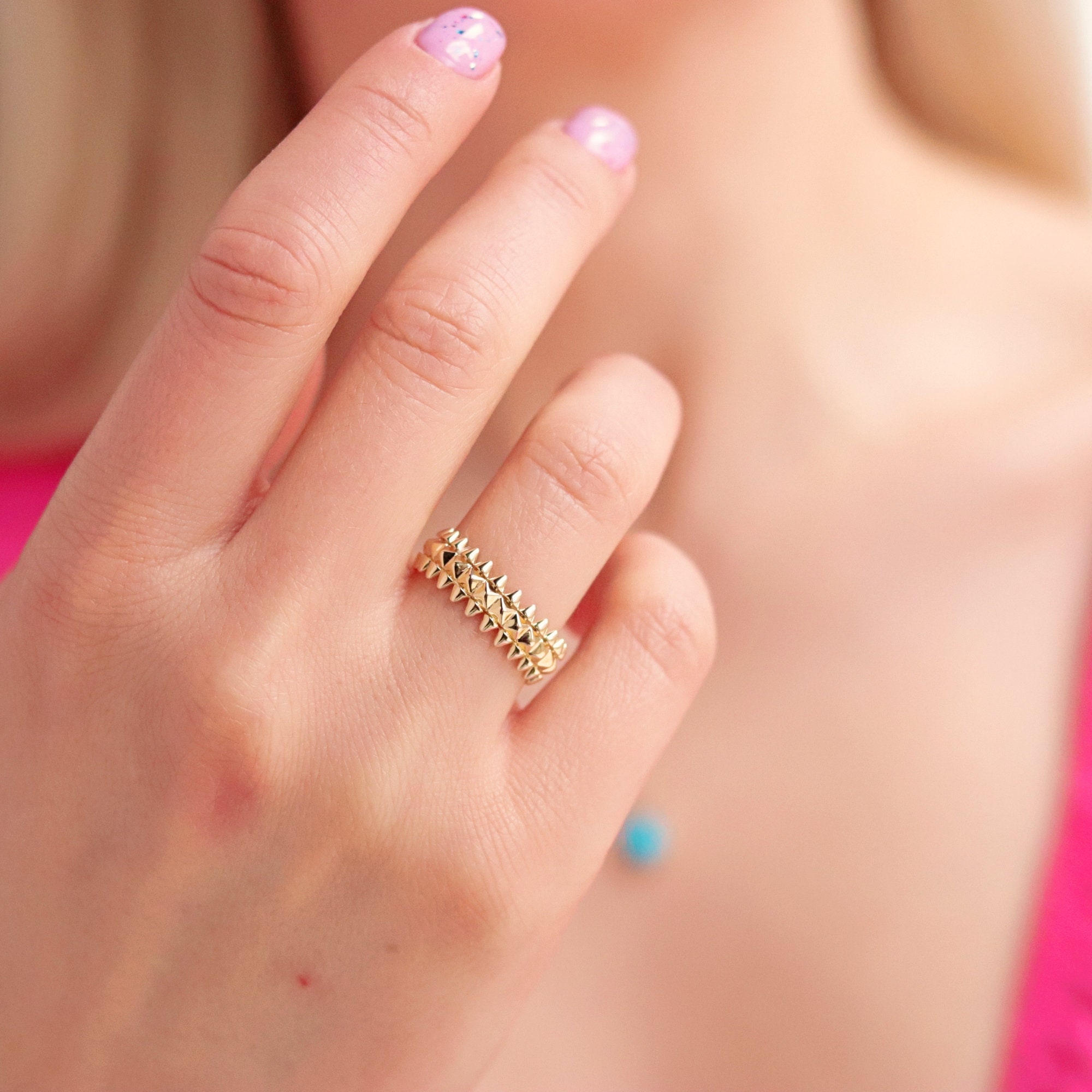 Solid Gold Clash Ring, 14K Gold Spike Ring, Gold Stackable Ring ...
