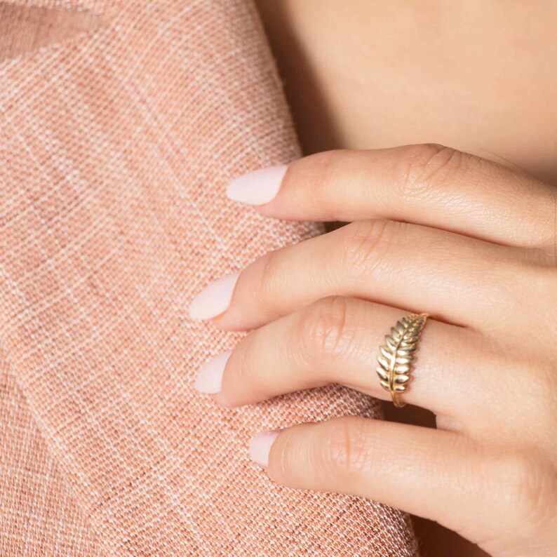 14k Gold Leaf Ring Solid Gold Branch Ring Dainty Gold Ring - Etsy