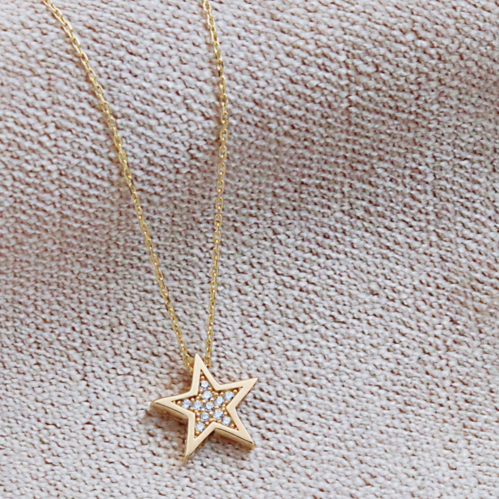 Solid Gold Star Necklace, 14K Dainty Gold Necklace, Star Pendant With ...