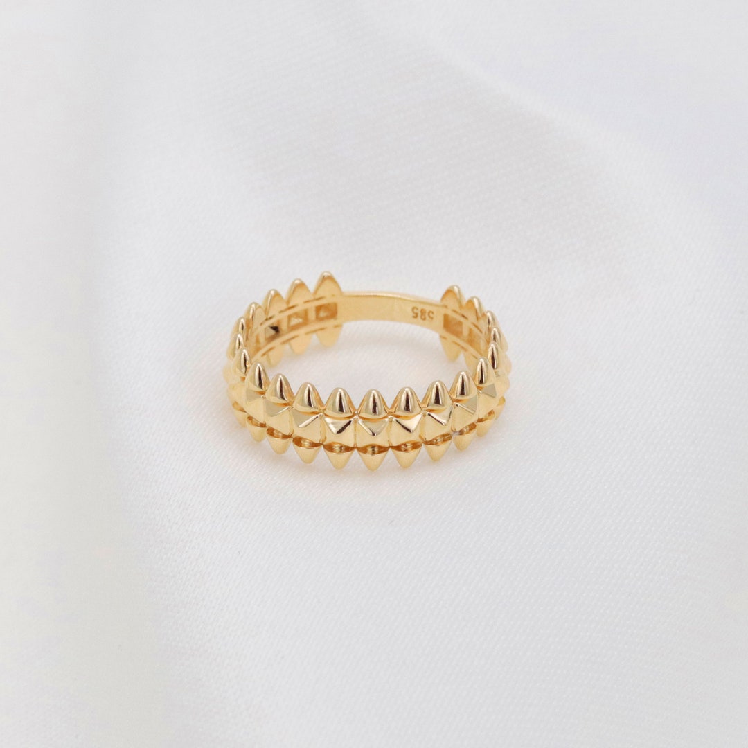 Solid Gold Clash Ring, 14K Gold Spike Ring, Gold Stackable Ring ...