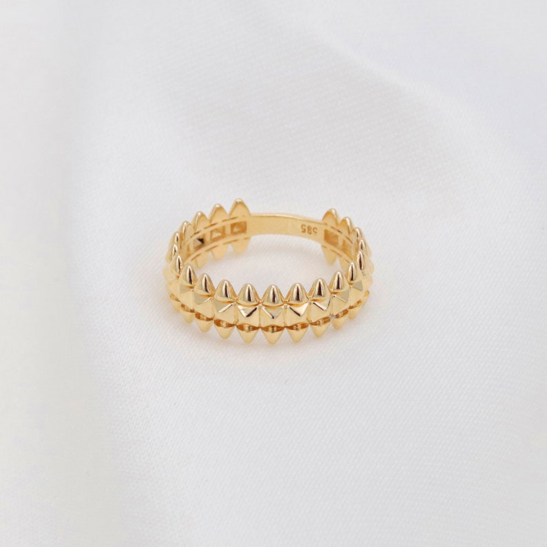 Solid Gold Clash Ring, 14K Gold Spike Ring, Gold Stackable Ring ...