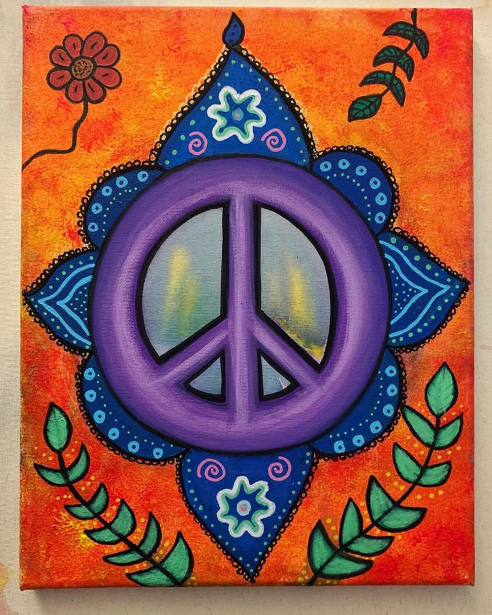 Acrylic Peace Sign Painting on Canvas - Etsy