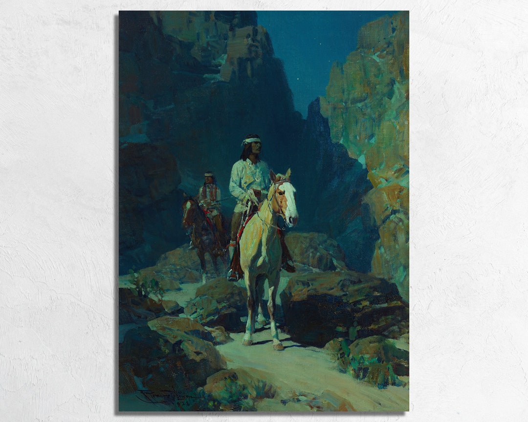 Frank Tenney Johnson Print: Moonlight in the Canyon, Native American ...
