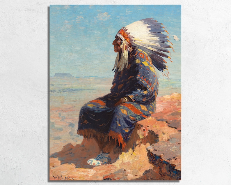 Indian Chief Painting by WR Leigh, Native American Indian Chief Sitting ...