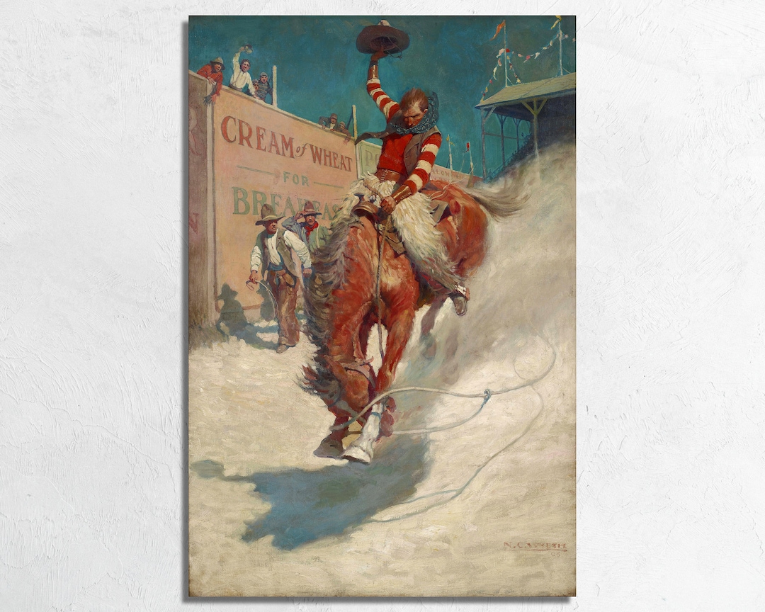 Bronco Buster 1906 by NC Wyeth, Vintage Rodeo Cowboy Bronc Riding ...