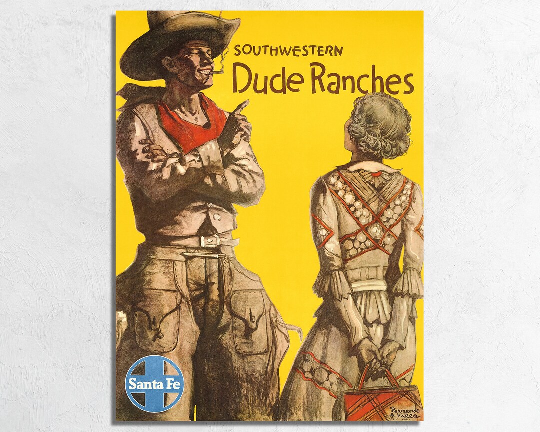 1950's Dude Ranches Santa Fe Railroad Poster Print, Vintage Cowboy ...