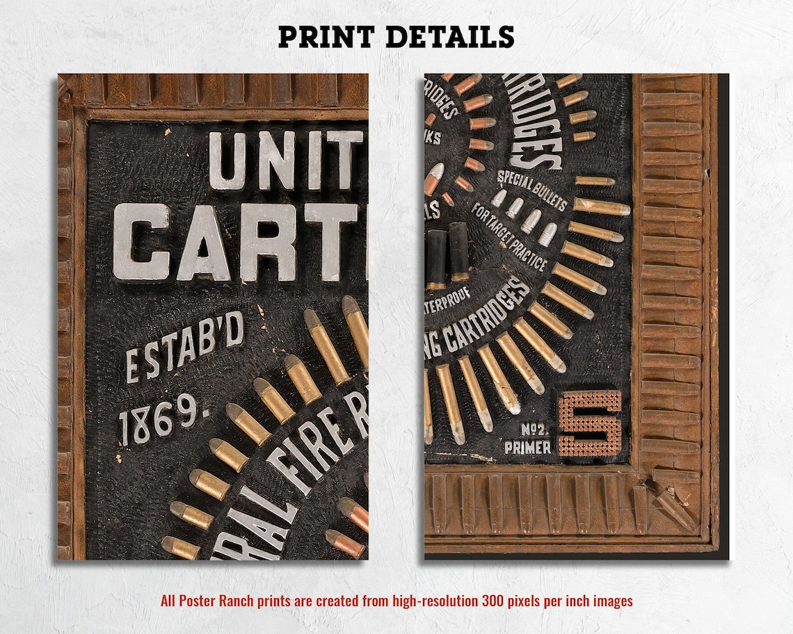 Vintage US Cartridge Co. Bullet Board Display Sign Print, Rustic ...