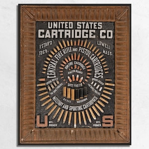 Vintage US Cartridge Co. Bullet Board Display Sign Print, Rustic ...