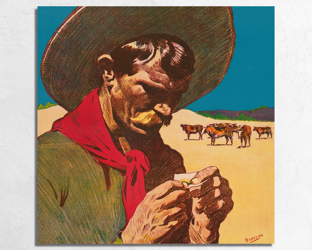 Classic Cowboy Rolling Cigarette 1904 Illustration by Adolf Methfessel ...