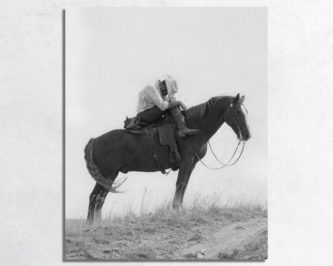Vintage Cowboy Nap Photo, Cowboy Rancher Napping on His Horse, Classic ...