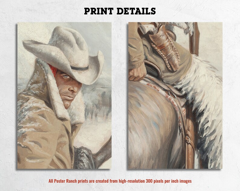 1955 Cowboy Rancher in Snow, Vintage Montana Ranch Cattle Drive Cowboy ...