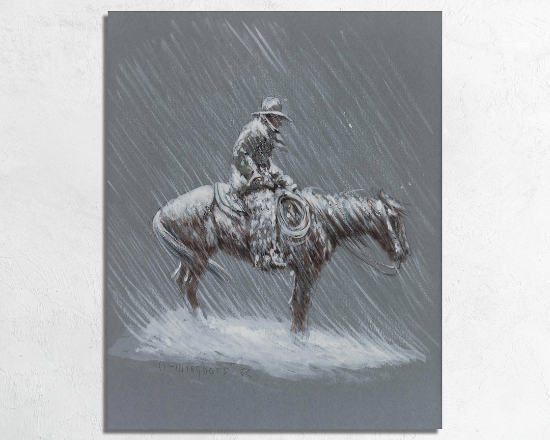 Snow Storm Cowboy by Olaf Carl Wieghorst, Vintage Cowboy Rancher on ...