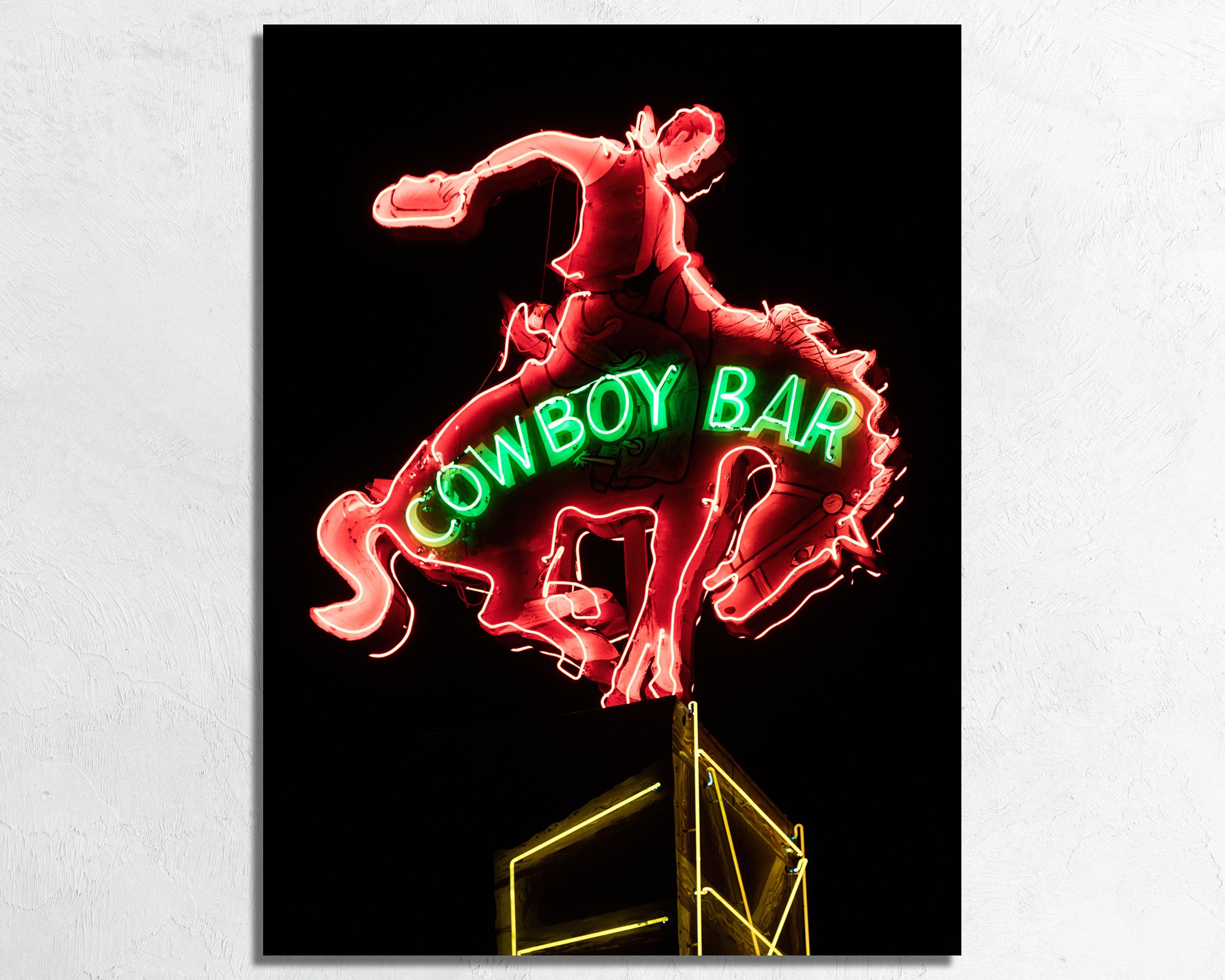 Neon Cowboy Bar Sign, Neon Rodeo Bucking Bronco Sign Photo Print on ...