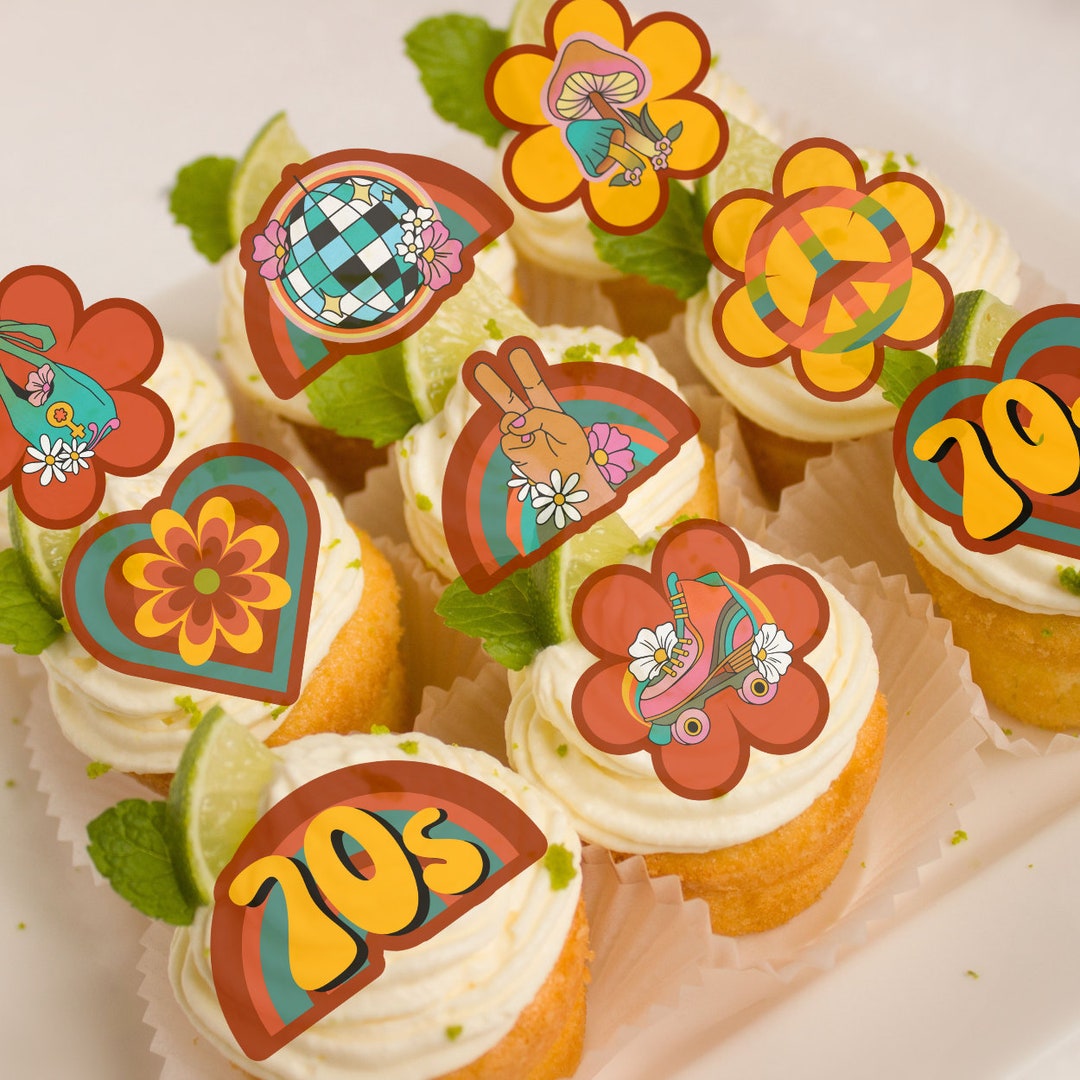 1970s Cake Toppers, Retro Party Decorations (digital Download) - Etsy