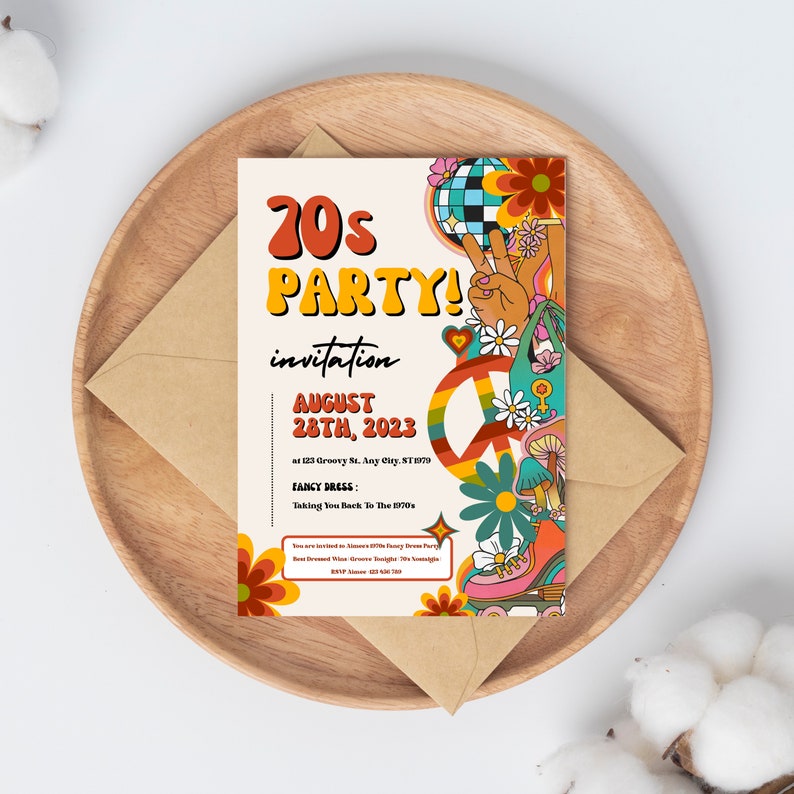 1970s Birthday Party Invitation, Retro Theme (digital Download) - Etsy
