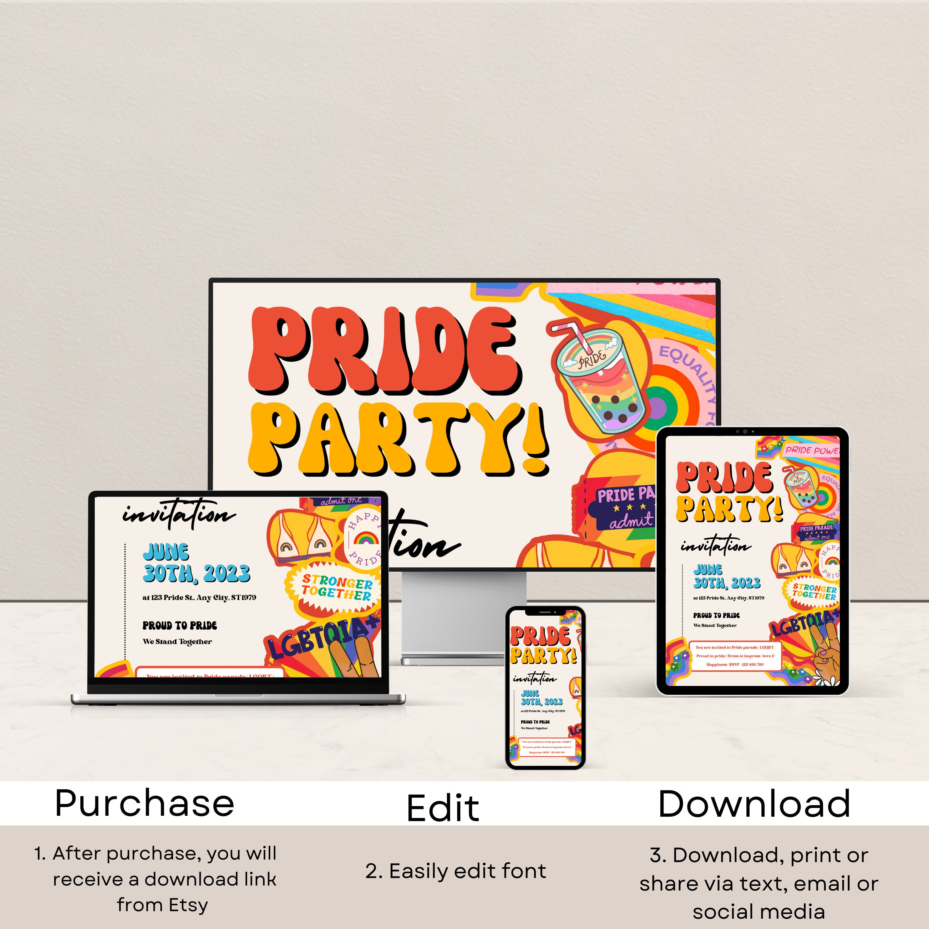 Pride Invitation for LGBTQ Party, Pride Festival, Pride Theme Invite ...