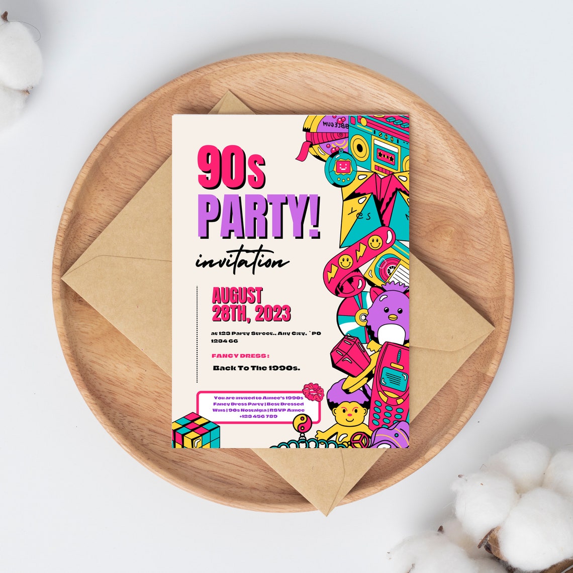 1990s Editable Party Invitation, 90s Birthday Invitation, 90s Birthday ...