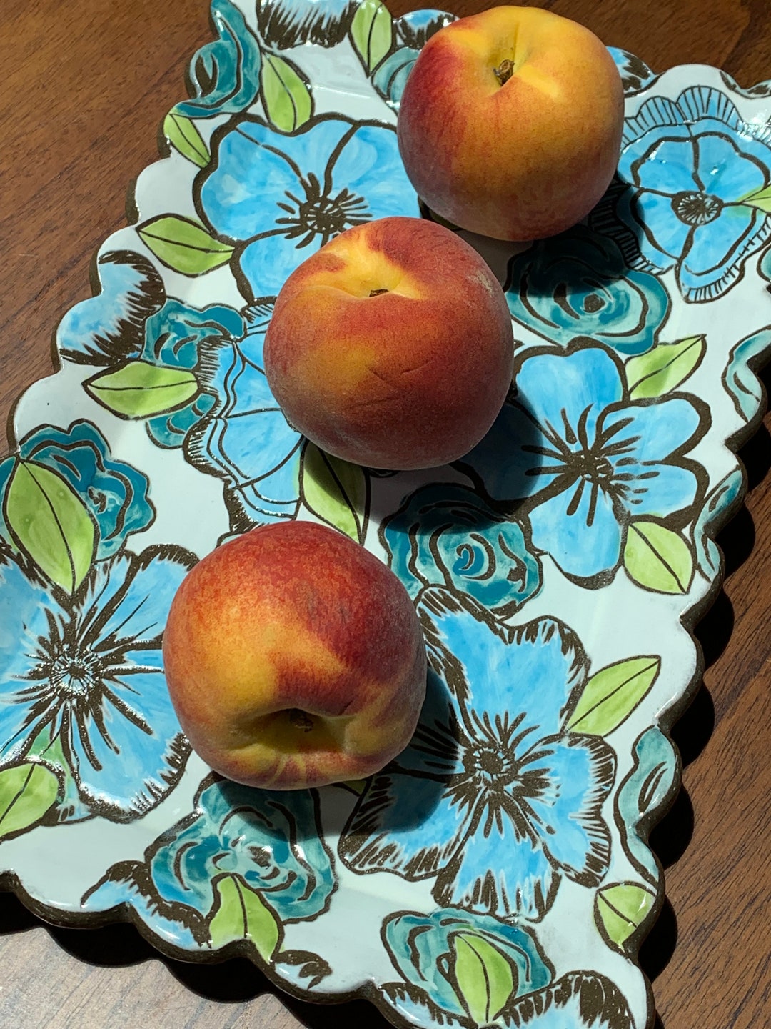 Floral Sgraffito Ceramic Tray/ Platter - Etsy