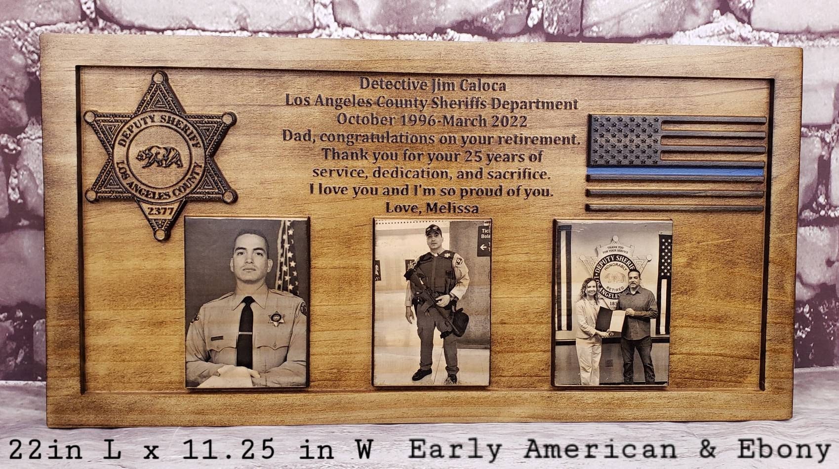 Customizable Law Enforcement Retirement Plaque With Painted Flag or ...