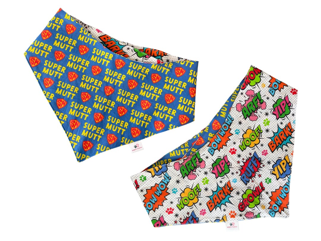 Super Mutt, Dog Bandana, Tie-on, Reversible - Blue, Action Words ...