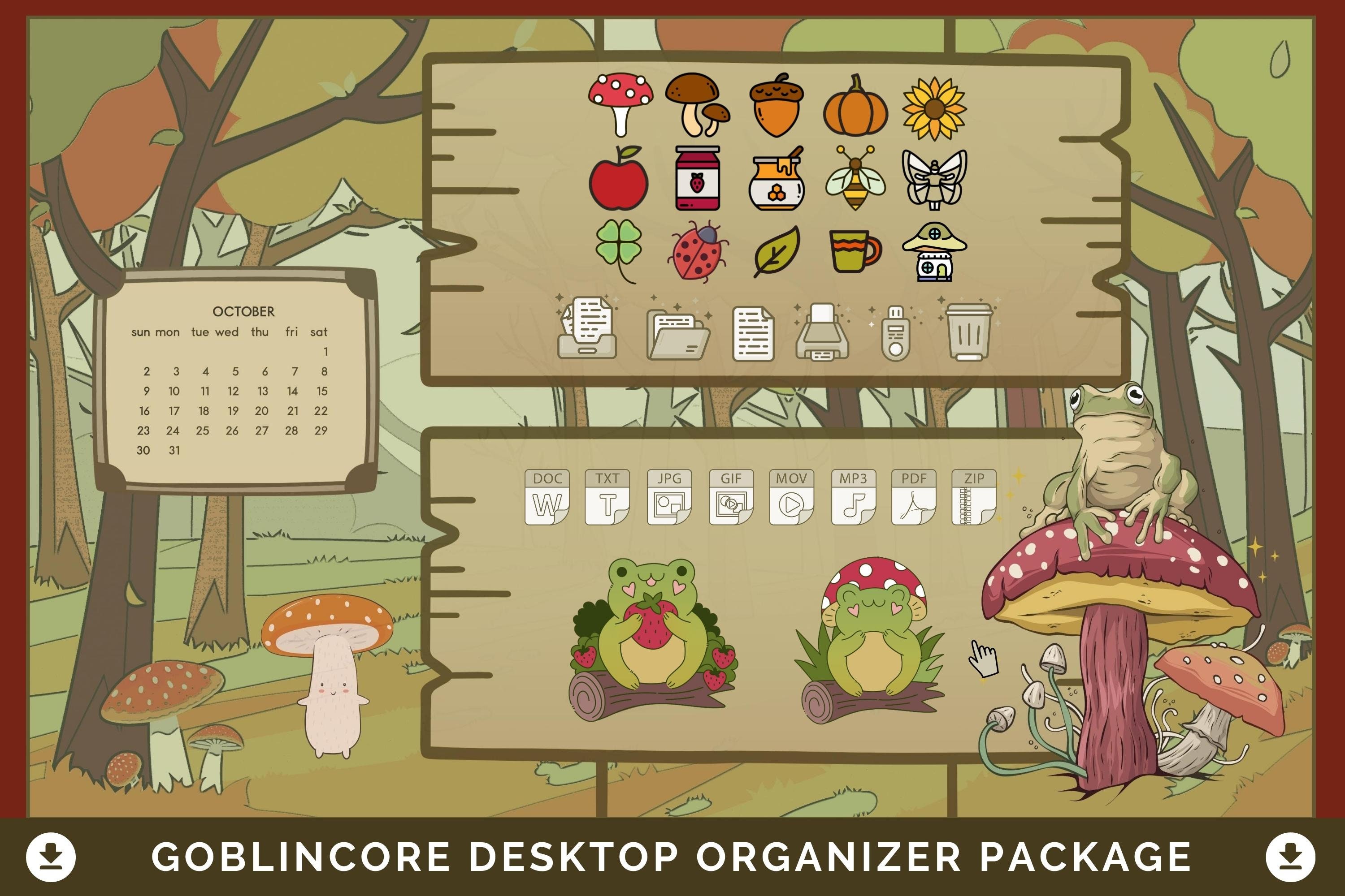 Goblincore Desktop Organizer Wallpaper Icon Bundle Pack Cozy ...