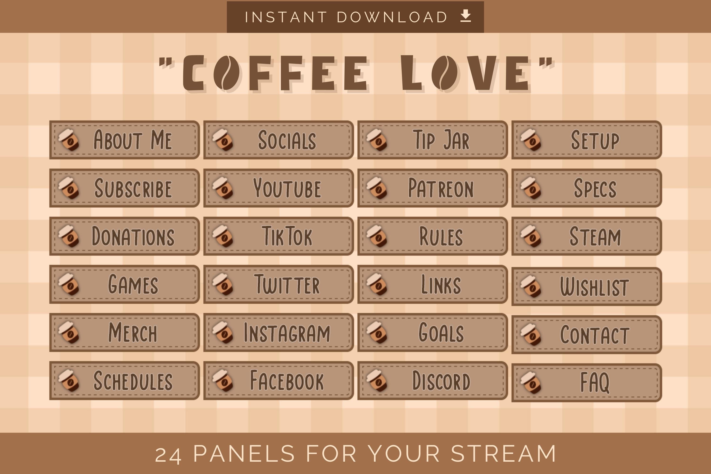 Cottagecore Twitch Panels, Stream Design Buttons coffee Love Cozy ...