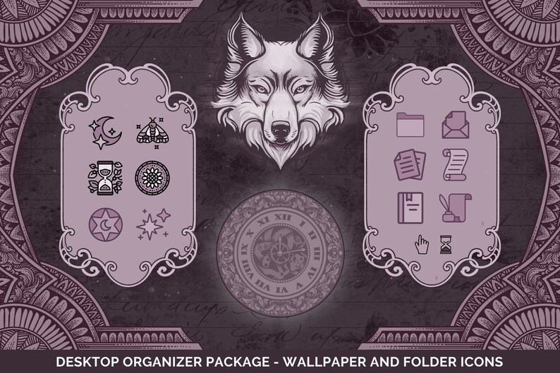 Mac PC Desktop Wallpaper Folder Icons Wolf Witch Plum Desktop Organizer ...