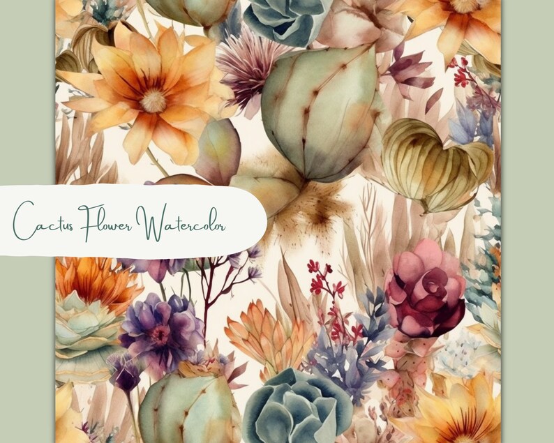 Cactus Flower Watercolor Digital Paper | Succulent Watercolor ...