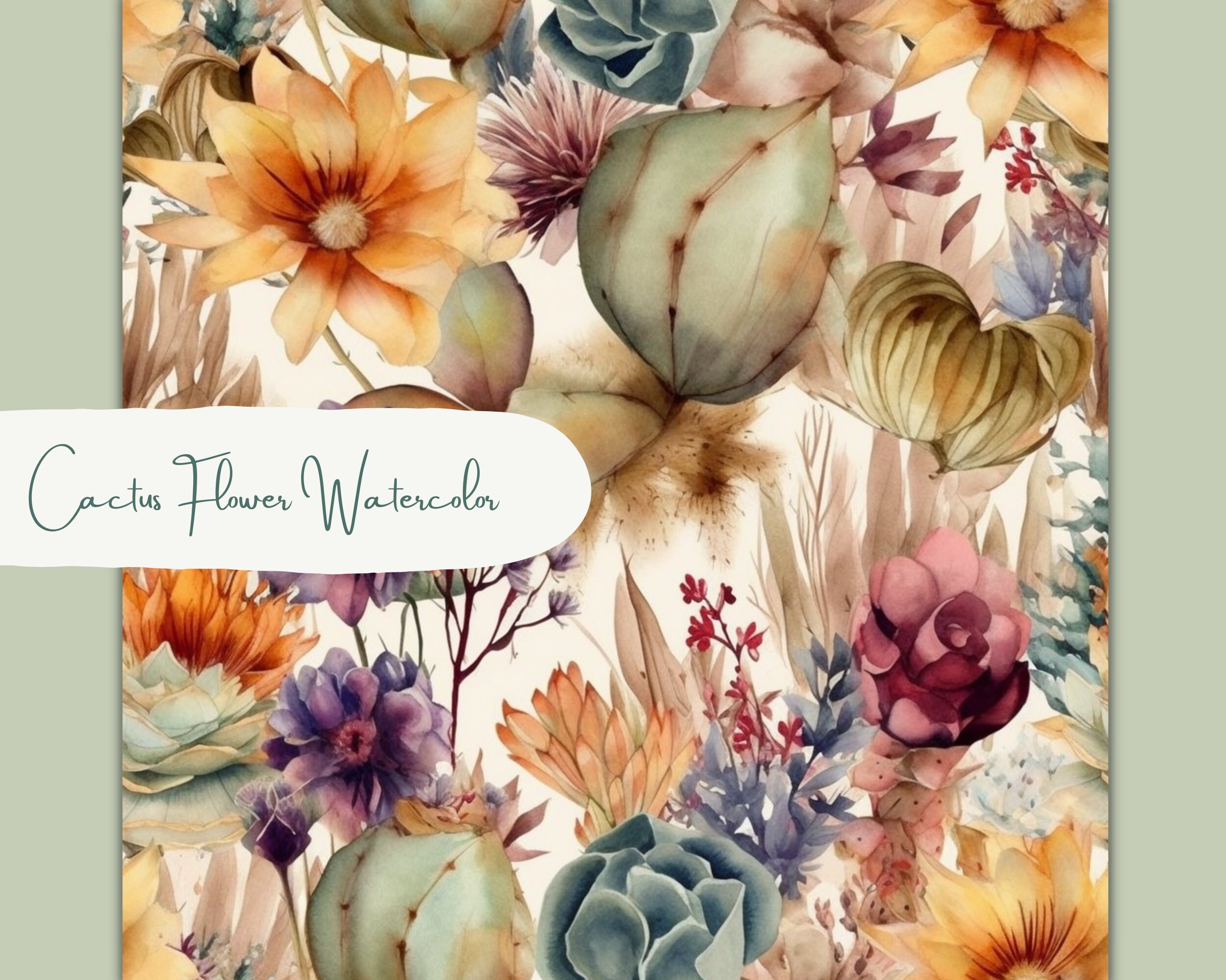 Cactus Flower Watercolor Digital Paper | Succulent Watercolor ...