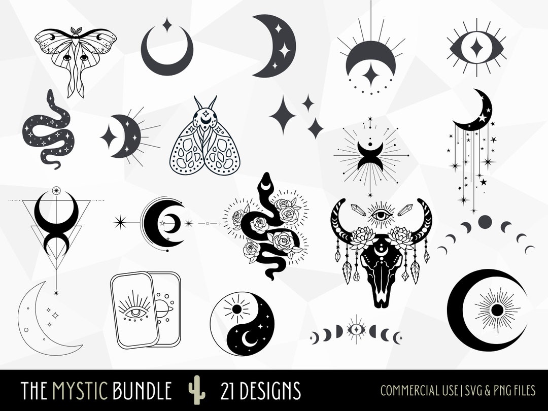 Mystic Spiritual SVG and PNG Bundle - 21 Designs! | Moon Svg & Png ...