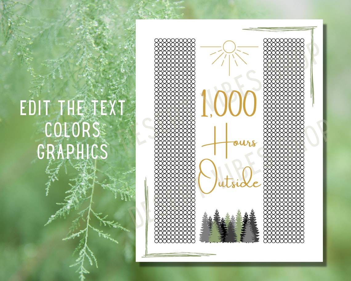 1000 Hours Outside Tracker Template - Digital Outdoor Activity Tracker ...