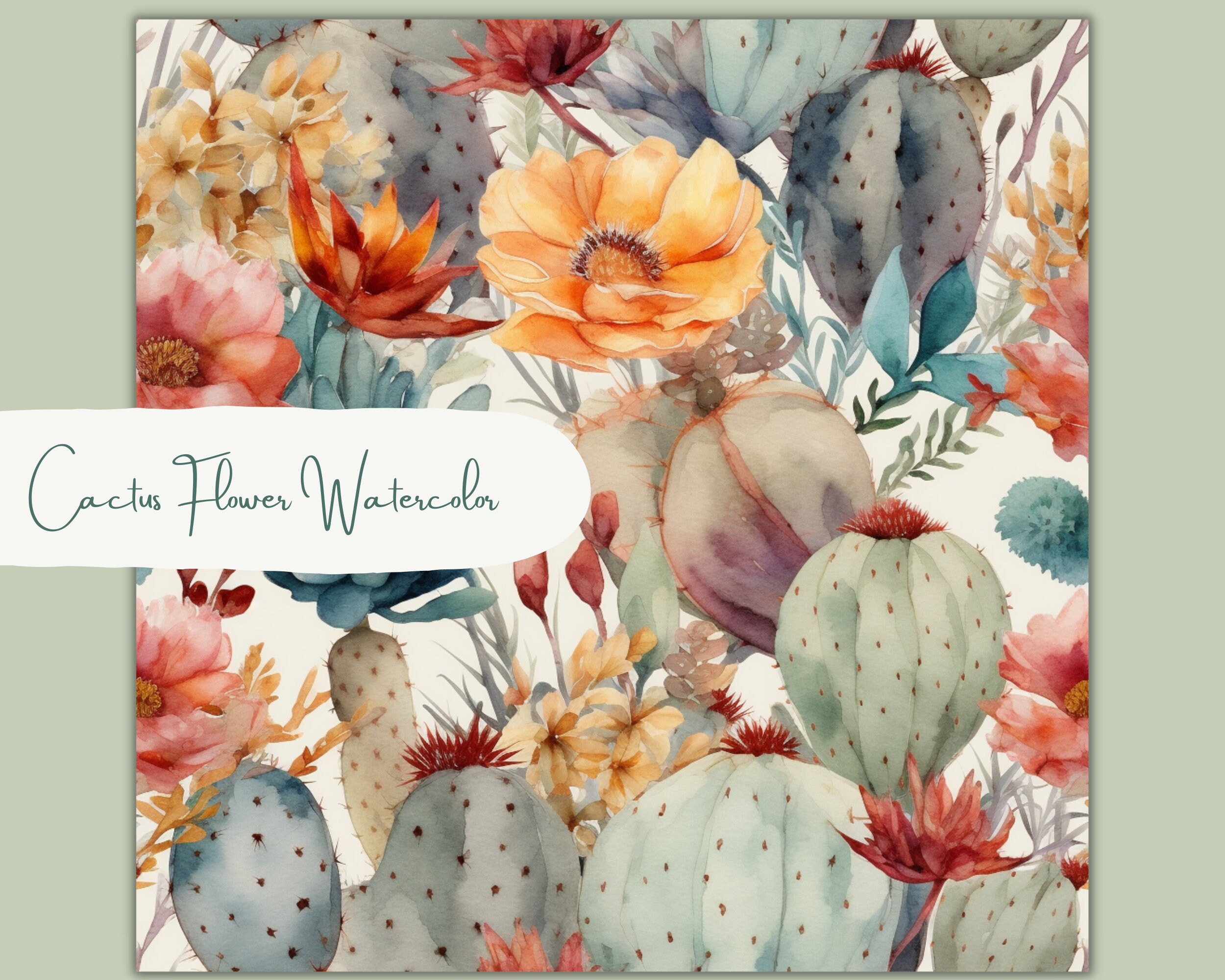 Cactus Flower Watercolor Digital Paper | Succulent Watercolor ...
